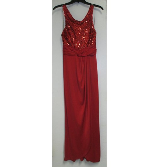 Dresses | Gown 8s Red Sequined Clear Rhinestone Formal Party Long ...